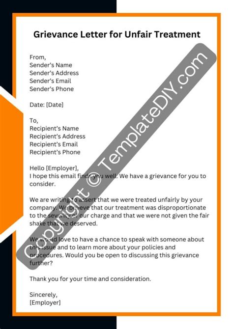 Grievance Letter For Unfair Treatment Sample With Examples