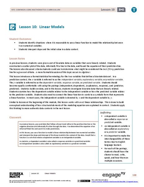 Linear Models Lesson Plan For 8th Grade Lesson Planet