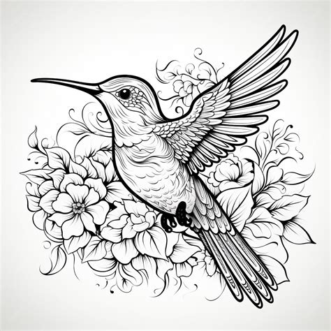 Premium Photo Simple Coloring Page Hummingbird With Mandala Pattern