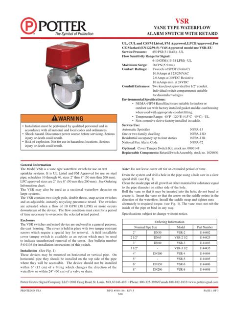 Flow Switch Potter Pdf Switch Fire Sprinkler System