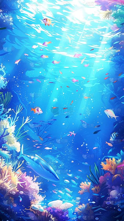 通用蓝色动漫海底海洋世界背景素材素材 花瓣网