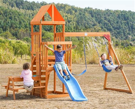 Wooden Swing Sets For Backyard With 2 In 1 Outdoor Table