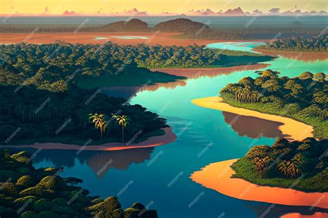 El Paisaje Natural Del Río Amazonas Entorno Estilos De Dibujos Animados