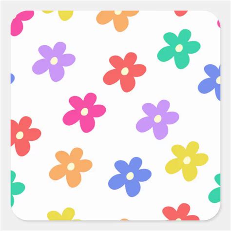 Delicate Minimalist Rainbow Daisy Flowers Square Sticker Zazzle