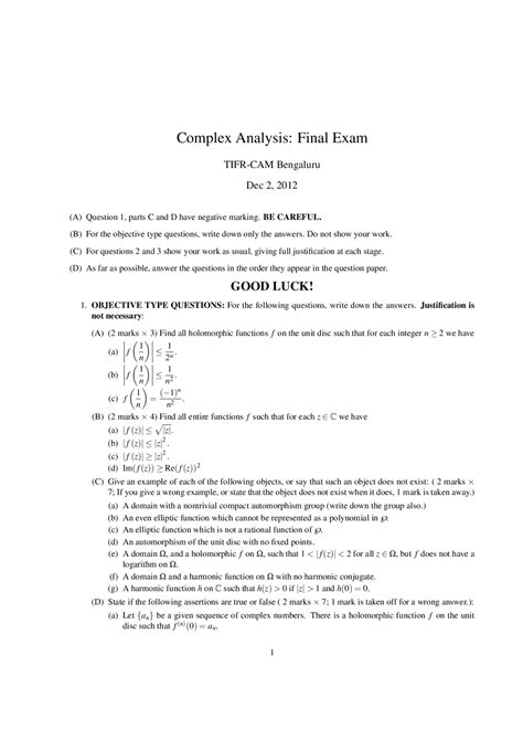 Justification Complex Analysis Exam Docsity