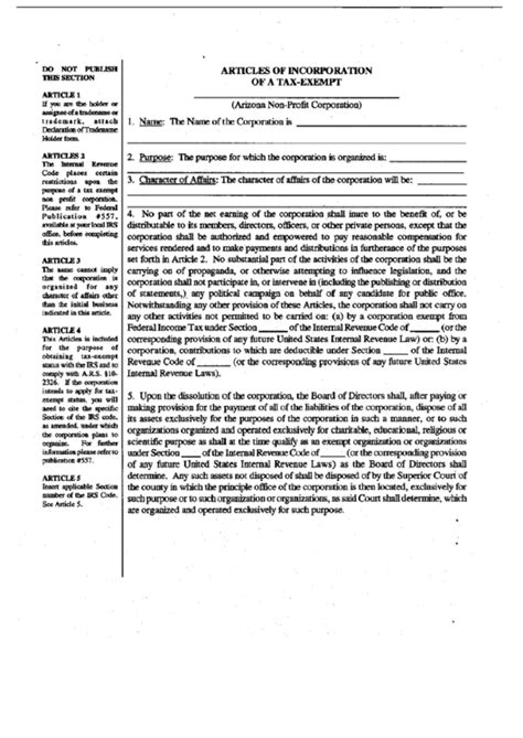 Articles Of Incorporation Arizona Template