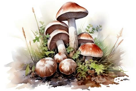 Whimsical Mushroom Flowers Watercolor Illustration Generate