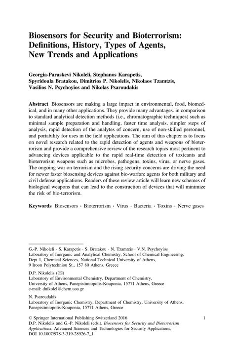 Pdf Biosensors For Security And Bioterrorism Definitions History