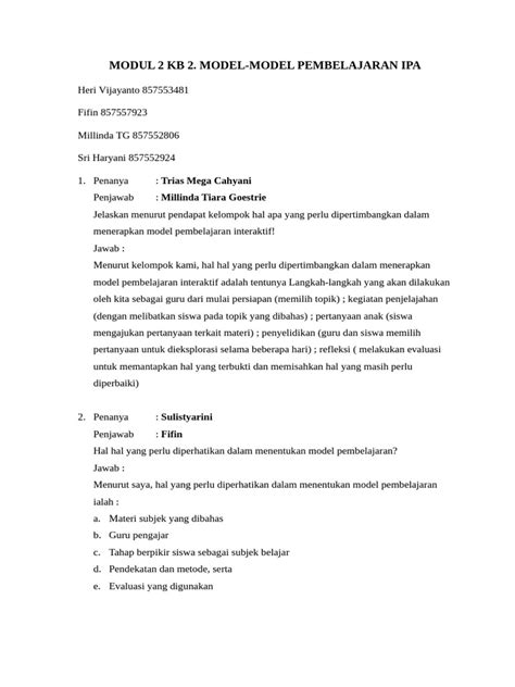 Notulen Modul 2 Kb 2 Model Pembelajaran Pdf