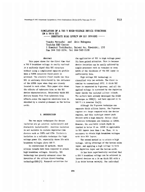 Simulation Of A 700 V High Voltage Device Structure On A Thin Soi