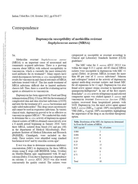 Daptomycin Susceptibility Of Methicillin Resistant21 Pdf Methicillin Resistant