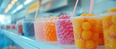 Boba Tea With Cassava Starch Balls In A Snack Bar Bright Lighting And