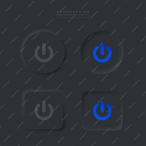 neumorphism의 전원 아이콘 전원 켜기 끄기 버튼 모바일 앱 ui ux용 블랙 사용자 인터페이스 요소 프리미엄 벡터