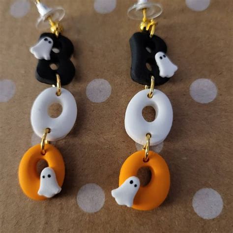Boo Earrings Halloween Spooky Boo Dangle Earrings Black White