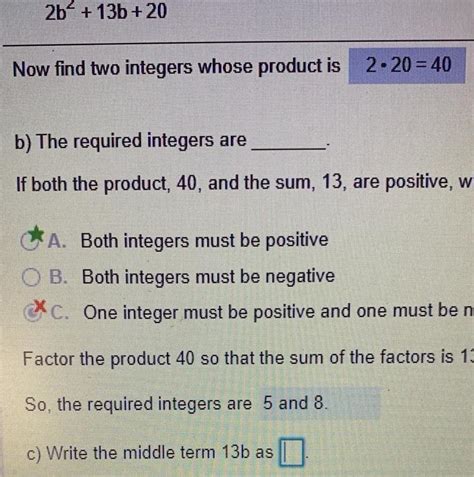 solved 264 13b 20 now find two integers whose product is