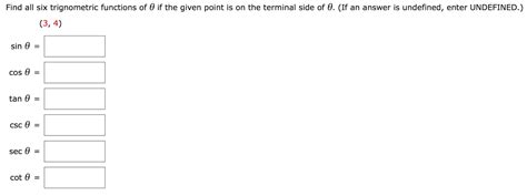 Solved Find All Six Trigonometric Functions Of Theta If The