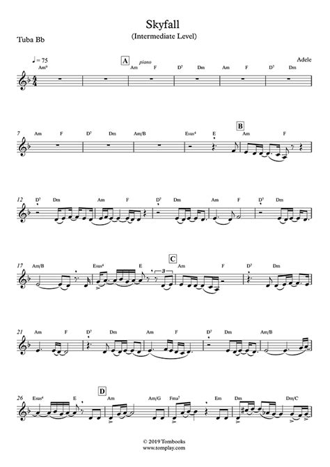 Skyfall Intermediate Level 아델 유포니움 악보
