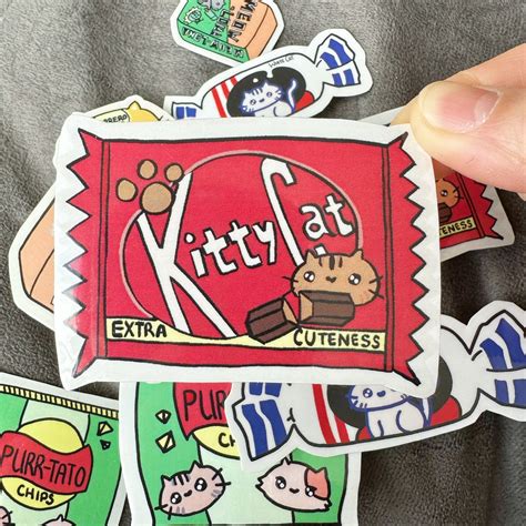 Kitty Cat Candy Glossy Vinyl Sticker Water Bottle Sticker Car Decal Laptop Stickers Food