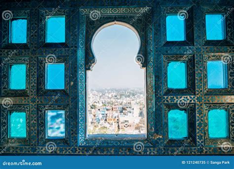Indian Man In Window Of Blue House In Jodhpur Also Known As Blue City