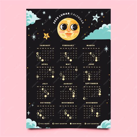 Plantilla De Calendario Lunar Del Año 2025 Dibujada A Mano Vector Premium