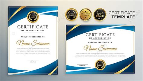 Stylish Blue Premium Certificate Template Design Set Template Download