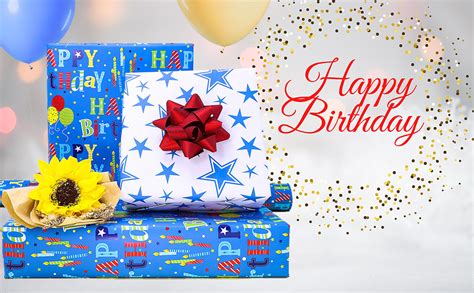 Bolianne Reversible Birthday Wrapping Paper For Boys Girls
