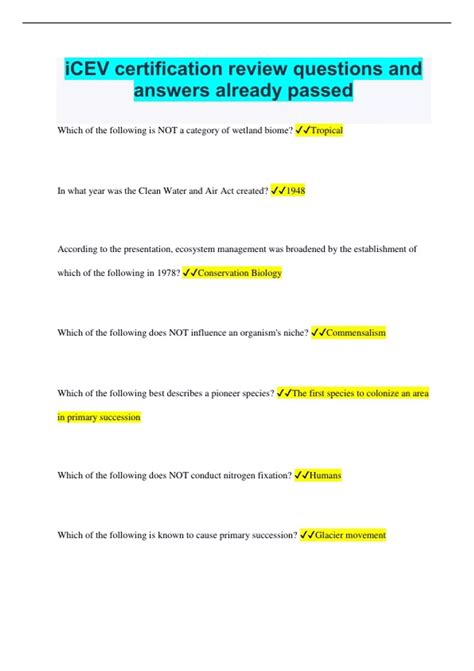 Icev Certification Review Questions And Answers Already Passed Icev