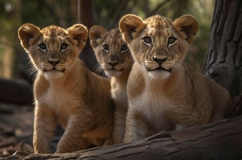 Premium Photo Three Cute Lion Cubs Generative Aix9