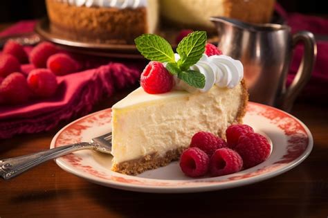 Premium Photo A Slice Of Classic New York Cheesecake With A Graham