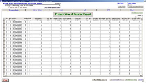 Data Export Main Options Examples Sims Sensory Evaluation Testing