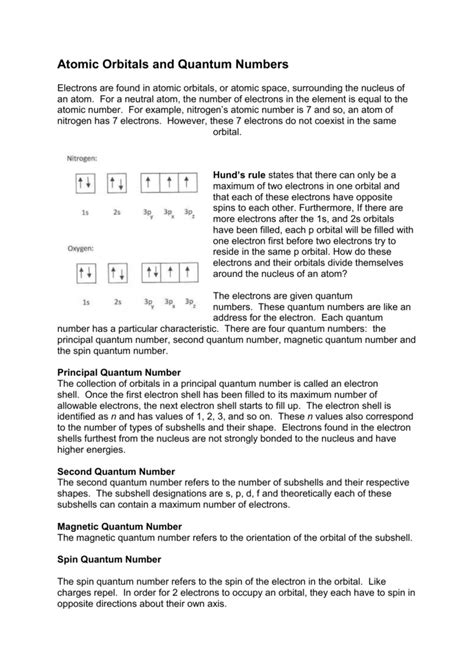 Quantum Numbers Subshells