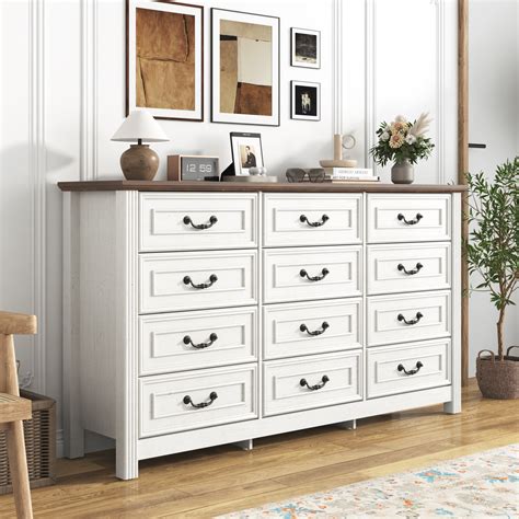 Chvans Farmhouse 12 Drawers Dresser For Bedroom 63 Wide Wood Rustic