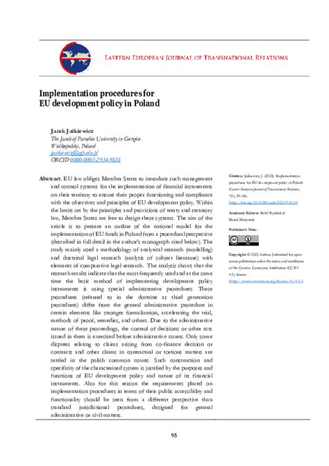 Pdf Implementation Procedures For Eu Development Policy In Poland