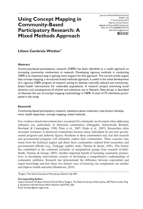 Pdf Using Concept Mapping In Community Based Participatory Research A Mixed Methods Approach
