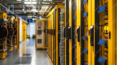 A Row Of Server Racks In A Data Center Premium Ai Generated Image