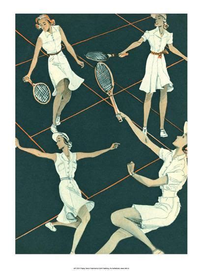 Retro Tennis Poster Womans Doubles Match Art