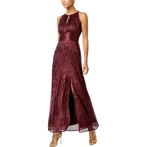 R And M Richards Womens Halter Metallic Evening Dress Red 12