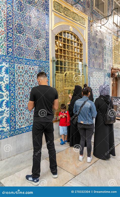 People Praying In Front Of The Tomb Of Abu Ayyub Al Ansari At Eyup Sultan Mosque Istanbul