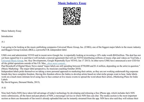 The Music Industry Essay Pdf