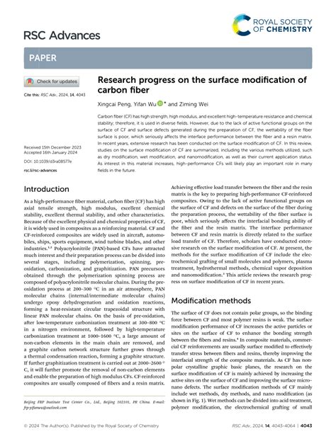 PDF Research Progress On The Surface Modification Of Carbon Fiber