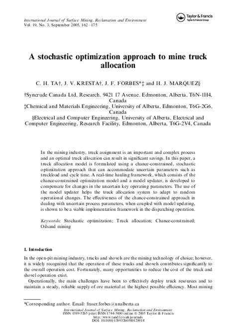 Pdf A Stochastic Optimization Approach To Mine Truck Allocation