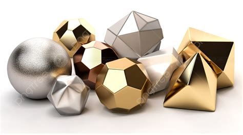 Collection Of Brass Background 3d Metallic Geometric Shapes Set Hd