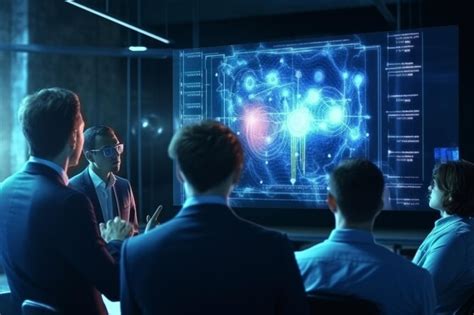 Premium Ai Image It Developers Discuss Blockchain Software On Tv Deep