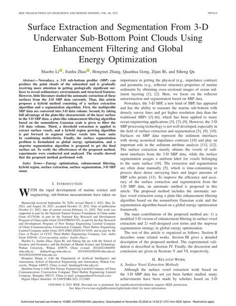 Pdf Surface Extraction And Segmentation From 3 D Underwater Sub Bottom Point Clouds Using