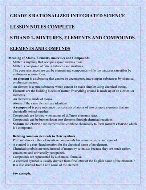 Grade 8 Integrated Science Rationalized Notes Complete 15444