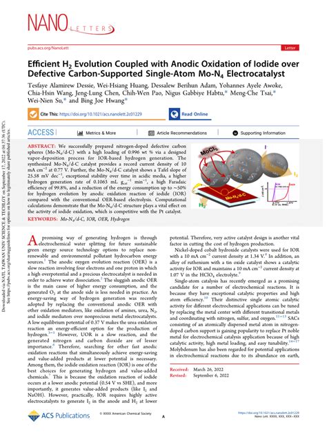 Pdf Efficient H 2 Evolution Coupled With Anodic Oxidation Of Iodide