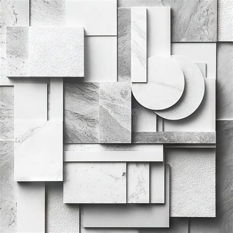 Abstract Geometric Marble Tile Pattern With Textured Surfaces In Monochrome Tones Stock