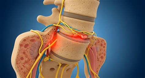 Detailed 3d Model Of Lumbar Spine Showing Nerve Compression And Inflammation Stock Illustration