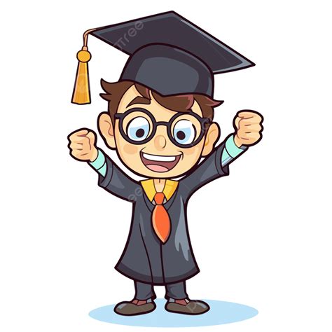 Graduado De Dibujos Animados Con Un Sombrero De Graduación Levantando