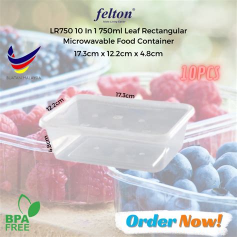 Lr750 10 In 1 750ml Leaf Rectangular Microwavable Food Container